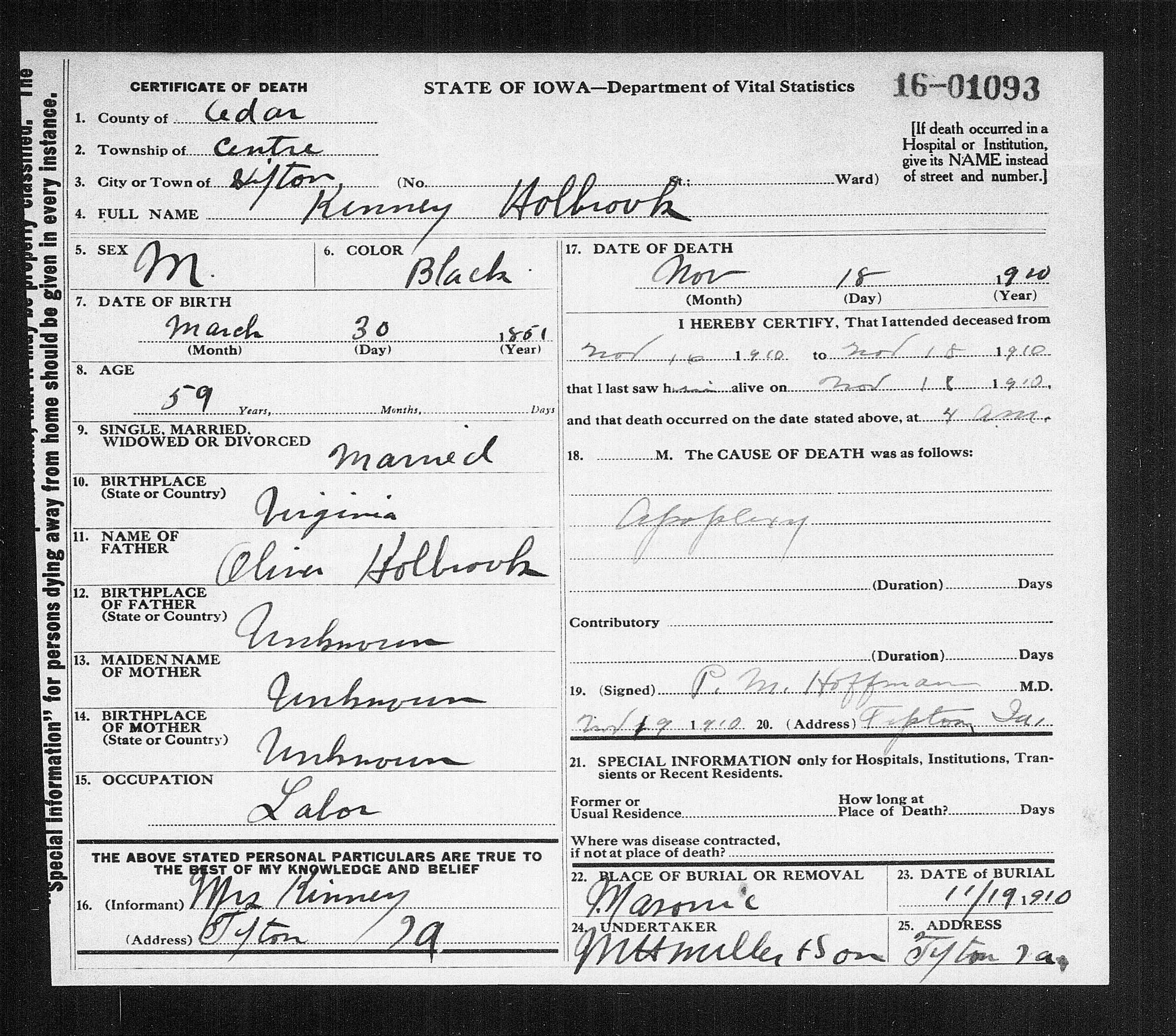 kinneyholbrooksr-deathcert | Our Iowa Heritage