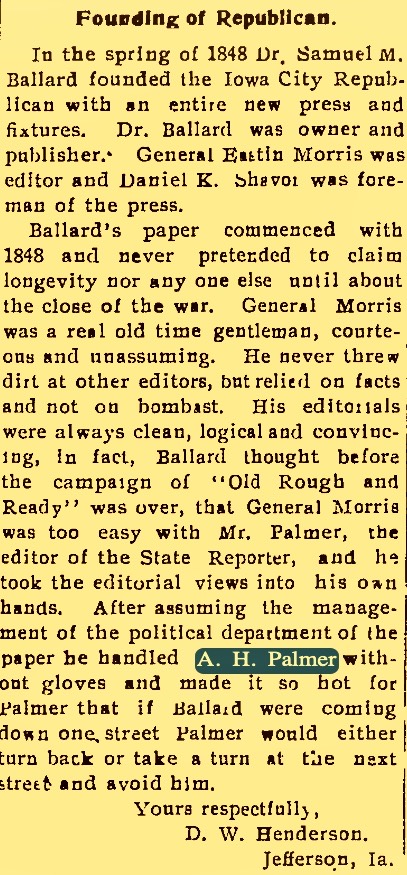 A.H. Palmer – Iowa City’s Old Growler. | Our Iowa Heritage