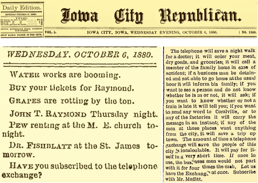 October 6, 1880. | Our Iowa Heritage