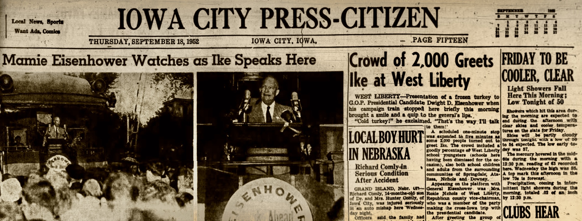 September 18, 1952. | Our Iowa Heritage
